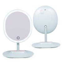 China Touch Sensor Switch Single Sides Oval Shaped Soft Led Lights Vanity Mirror Makeup With Base Storage for sale