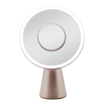 China Het in het groot Desktop Vouwen maakt omhoog Spiegel Draagbare Ronde Drie Lichtbron de Slimme Spiegel van de Lijstleiden Lichtgevende Make-up Te koop