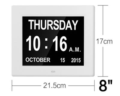 China 8 Inch Video Brochure Card LED Digital Desk Electronic Perpetual Calendar Alarm Day Clock White Color/UL Adapter/Extra l for sale