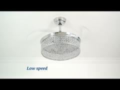Retractable Blades AC Motor Low Energy Crystal Ceiling Fan Light For Bedroom