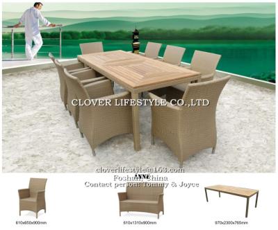 China ANNE flat wicker dining set with teak arm for Hotel, Garden and Beach by Clover Lifestyle Outdoor Furniture China for sale