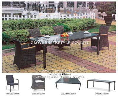 China ANNE flat wicker with teak arm DINING SET for Hotel, Garden and Beach by Clover Lifestyle Outdoor Furniture China for sale