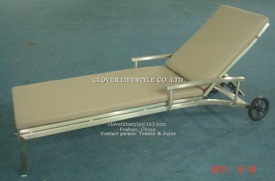 China Textilene Sun bed with arm and wheel sun lounger for Hotel, Garden and Beach by Clover Lifestyle Outdoor Furniture China for sale