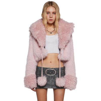 China Pom poms Faux Fur Cropped Jacket for sale