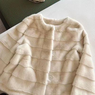 China Wide-Striped Faux Mink Fur Jacket for sale