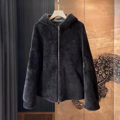 China Merino Faux Fur Hooded Coat for sale