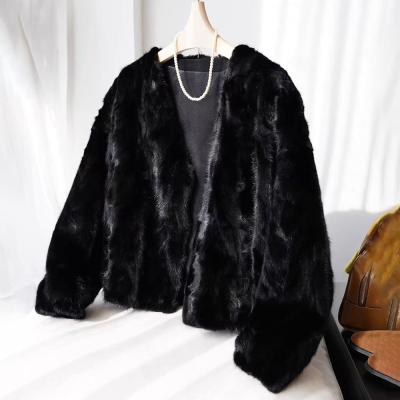 China Luxurious Lustrous Faux Mink Fur V Neck Jacket for sale