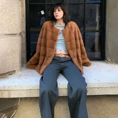 China Classical Faux Velvet Mink Fur Round Neck Coat for sale