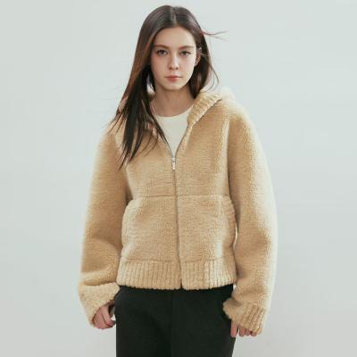 China Women Threaded Hooded Faux Fur In One Sheared Jacket for sale