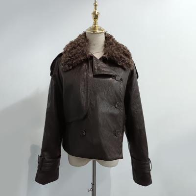 China British Style Soft Faux Leather Teddy Lapel Collar Jacket for sale