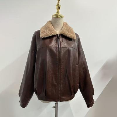 China Customizable Soft Faux Leather Faux Shearling Fur Jacket for sale