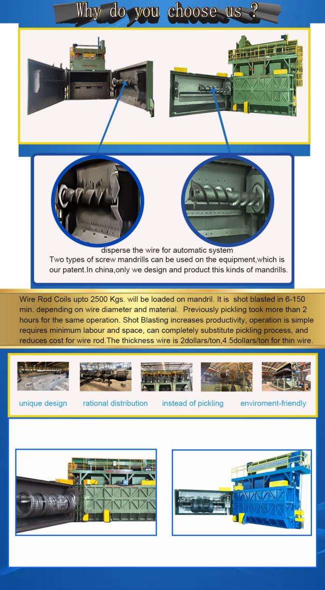 Two Types Main Mandrel Wire Rod Coil Shot Blasting Machine