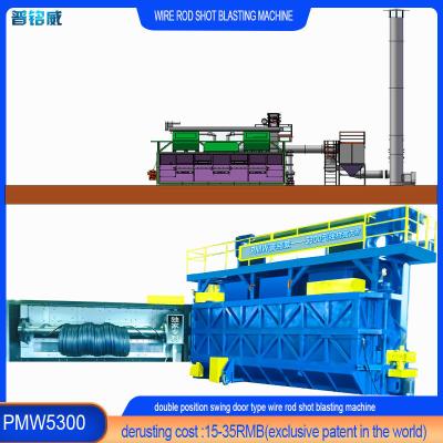 China High Cleanliness Wire Rod Coil Shot Blasting Cleaning Machine in Green Color Chamber Shell for sale