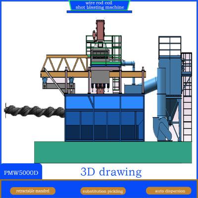 China Electric Retractable Wire Rod Coil Shot Blasting Machine for Derusting Cost 20-40RMB/T Te koop