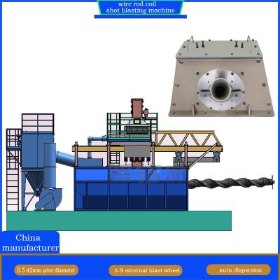 China Fixed Mandrel Wire Rod Coil Shot Blasting Machine for High Cleanliness and Rust Proof Te koop