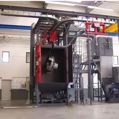 China Residue Free Custom Overhead Rail Conveyor Shot Blasting Machine with Multiple Hooks for sale