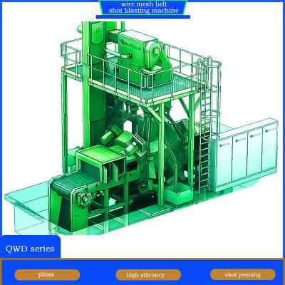 China Yellow and Blue Wire Mesh Belt Shot Blasting Machine for Casting Remains Cleaning Te koop