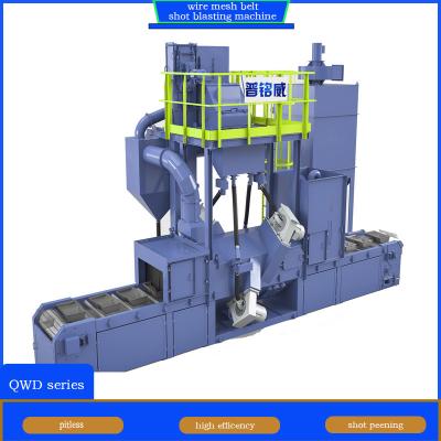 China Yellow and Blue Wire Mesh Belt Conveyor Shot Blasting Machine for Workpiece Descaling for sale