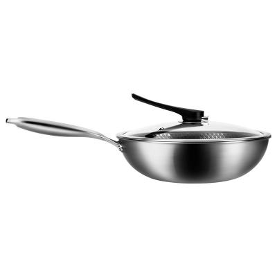 China 304 punho de aço inoxidável de prata da frigideira 22.5cm do revestimento do frigideira chinesa 2.35kg do favo de mel à venda