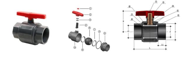 Steel Handle Black /Dark Gray 2 PCS PVC Ball Valve2PCS Ball Valve