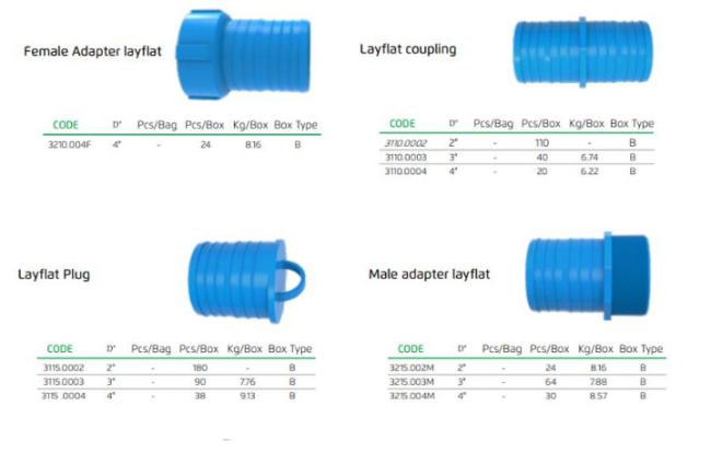 Wholesales Size 2"-6" Inch Layflat Plug PVC Layflat Hose and Fittings Plastic Layflat Coupling