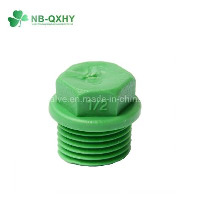 Cina Fittings per tubi a filo PPR Maschio plug 1/2 pollice Verde per tubi di acqua calda e fredda in vendita