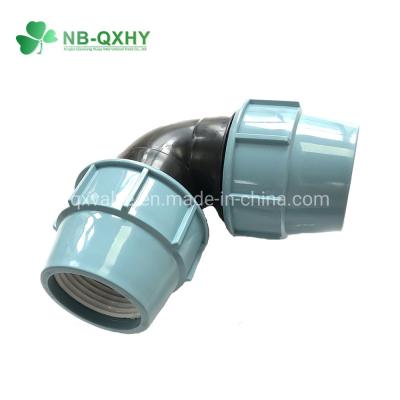 China QX tamanho completo PP compressão de plástico 90 graus cotovelo para abastecimento de água à venda