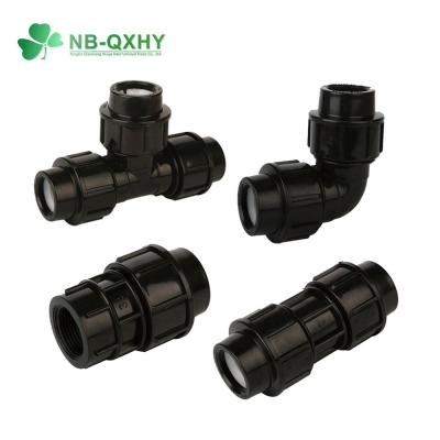 Китай Ирригационный Pn16 Черный цвет Пластиковая труба с 90° угол PP сжатие фитинга продается