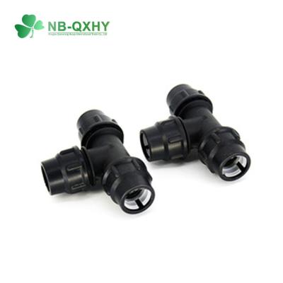 China PP Compression Fitting Straight Tee voor zwarte kleur Pipe Equal Connection Flow System Te koop