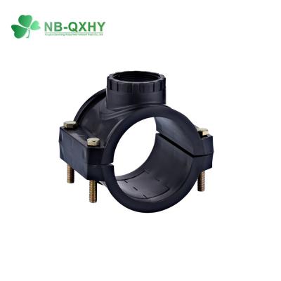 Cina Clampo di compressione in PP nero Saddle Outlet singolo per il collegamento di saldatura di tubi uguali in vendita