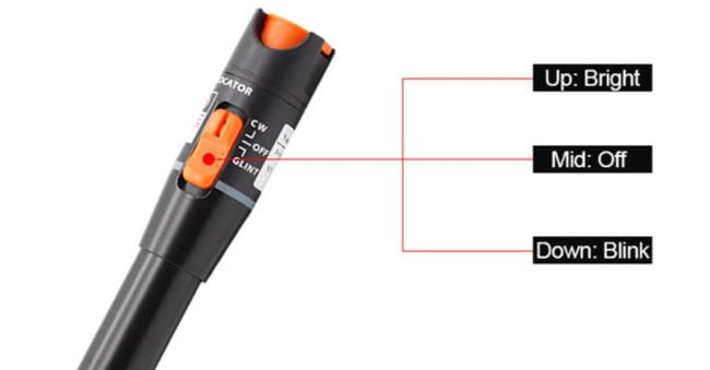 Close-up view of Visual Fault Locator connector and controls