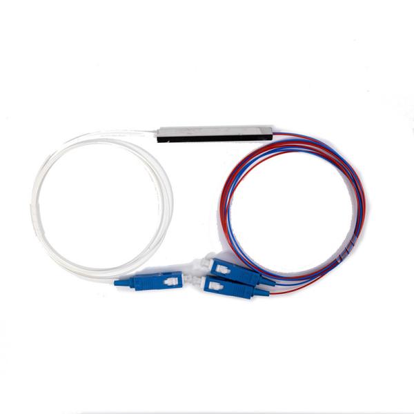 Quality Customized 1*2 SC UPC Mini Type Fiber Optic PLC Splitter With G657A Fiber 0.9mm for sale