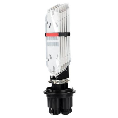 China 2 In 4 Out Ports FTTH Splice Enclosure Vertical Box with 144F Capacity and 6 Pcs of 24 Core Splice Tray for sale