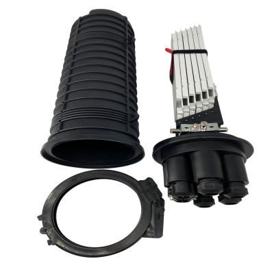 China 2 In 4 Out Ports FTTH Splice Enclosure Vertical Box with 144F Capacity and 6 Pcs of 24 Core Splice Tray for sale