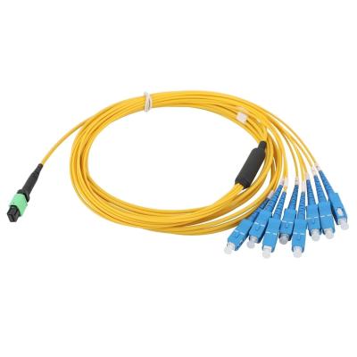 China 8 Cores Single Mode MPO to SC UPC Fiber Optic Breakout Cable Patch Cord for sale