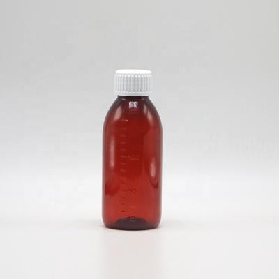 Cina Bottiglia di sciroppo PET vuota marrone/amber/trasparente con tappo a vite a prova di manomissione in vendita