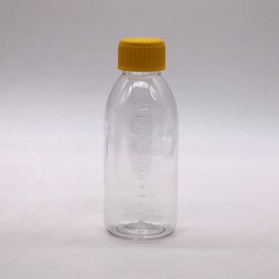 Cina Bottiglia di sciroppo PET vuota marrone/amber/trasparente con tappo a vite a prova di manomissione in vendita