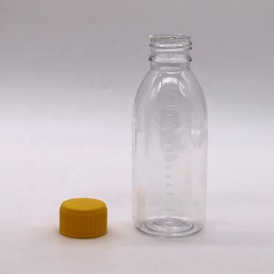 Cina Bottiglia di sciroppo PET vuota marrone/amber/trasparente con tappo a vite a prova di manomissione in vendita