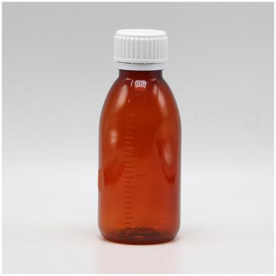 Cina 120 ml di bottiglia di ricetta ovale ambra con tappo di sicurezza per bambini Materiale PET per sciroppo d'acero in vendita