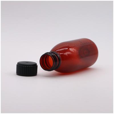 Cina 120 ml di bottiglia di ricetta ovale ambra con tappo di sicurezza per bambini Materiale PET per sciroppo d'acero in vendita