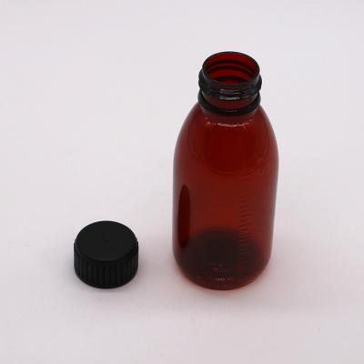 Cina 120 ml di bottiglia di ricetta ovale ambra con tappo di sicurezza per bambini Materiale PET per sciroppo d'acero in vendita