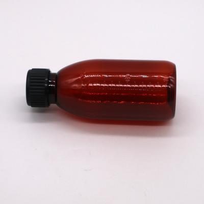 Cina 120 ml di bottiglia di ricetta ovale ambra con tappo di sicurezza per bambini Materiale PET per sciroppo d'acero in vendita