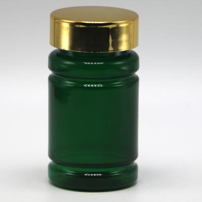 China 80ml PET Pill Medicine Bottle with Customized Color and Gold Silver Coating Caps for sale