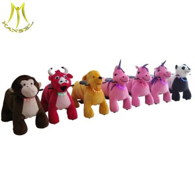 China Hansel hot selling amusement children rides on motorized plush riding animals for sale