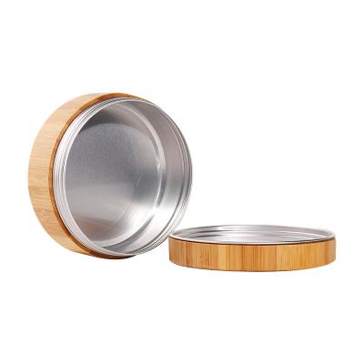 Cina Aluminum Cosmetic Face Cream Container Jar With Bamboo Wood Lid 5ml 15ml 30ml 50ml 100ml in vendita
