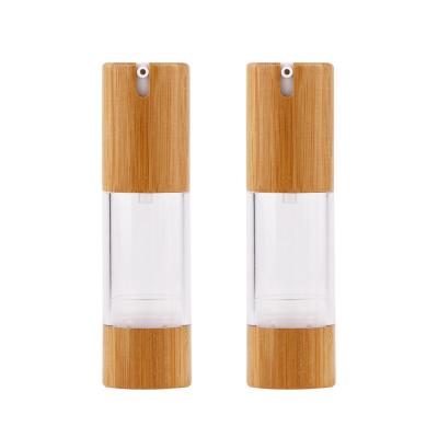 Cina Plastic Dispenser Lotion Cosmetic Airless Bottle With Bamboo Pump in vendita