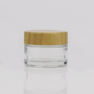 Cina barattoli di vetro cosmetici trasparenti di 40ml 75ml 180ml con il coperchio di bambù in vendita