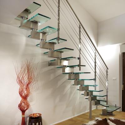 China Glass Step Modern Straight Staircase With Stainless Steel Glass Railing à venda
