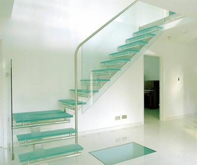 China Glass Step Modern Straight Staircase With Stainless Steel Glass Railing à venda
