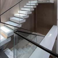 China Custom Sintered Stone LED Staircase 20 Steps Zig Zag Stainless Steel Stringer for sale